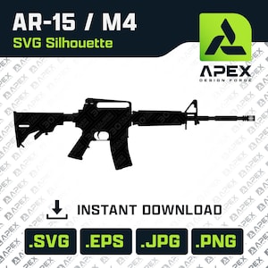 AR-15 M4 Carbine SVG Silhouette - Gun Cricut Files - Rifle - Gun - AR ...