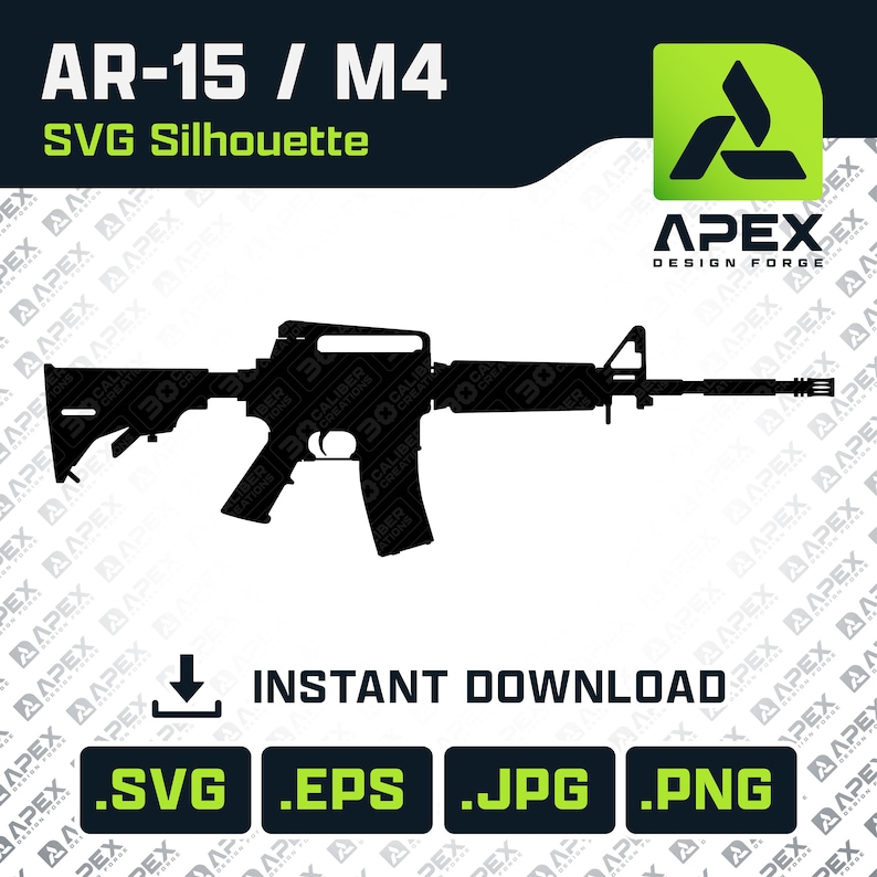 AR-15 M4 Carbine SVG Silhouette - Gun Cricut Files - Rifle - Gun - AR ...
