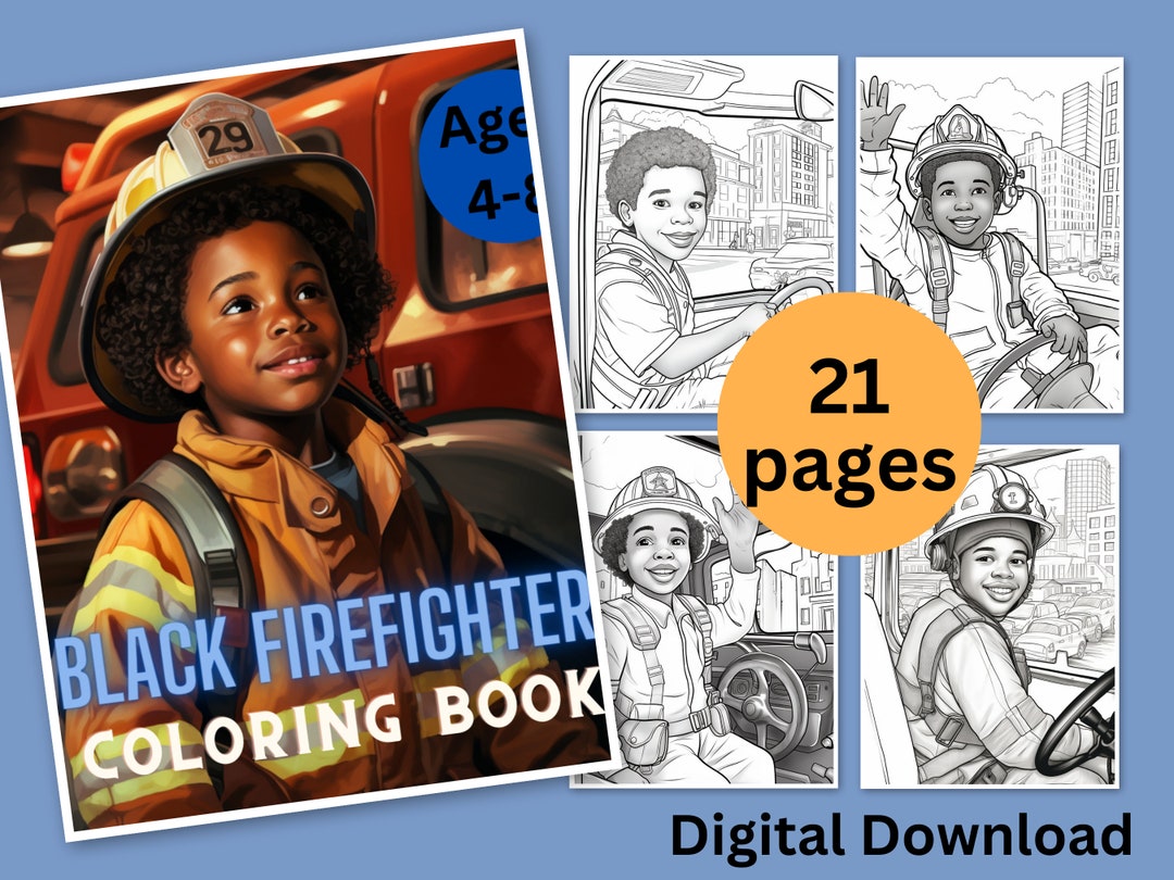 African American Boys Fireman Dream Coloring Book, Coloring Book for ...