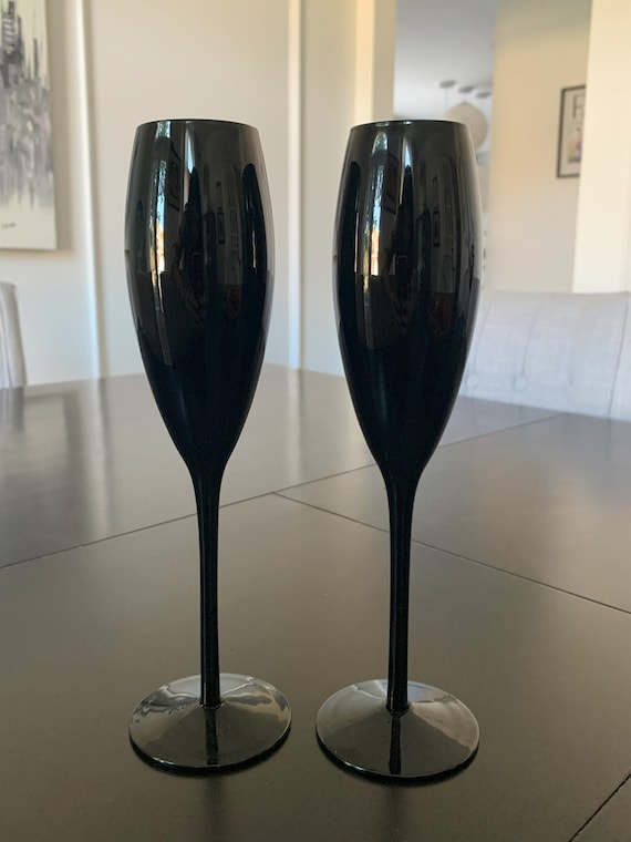 Vintage Black Crystal Champagne Flute Glasses Set of Two Etsy UK