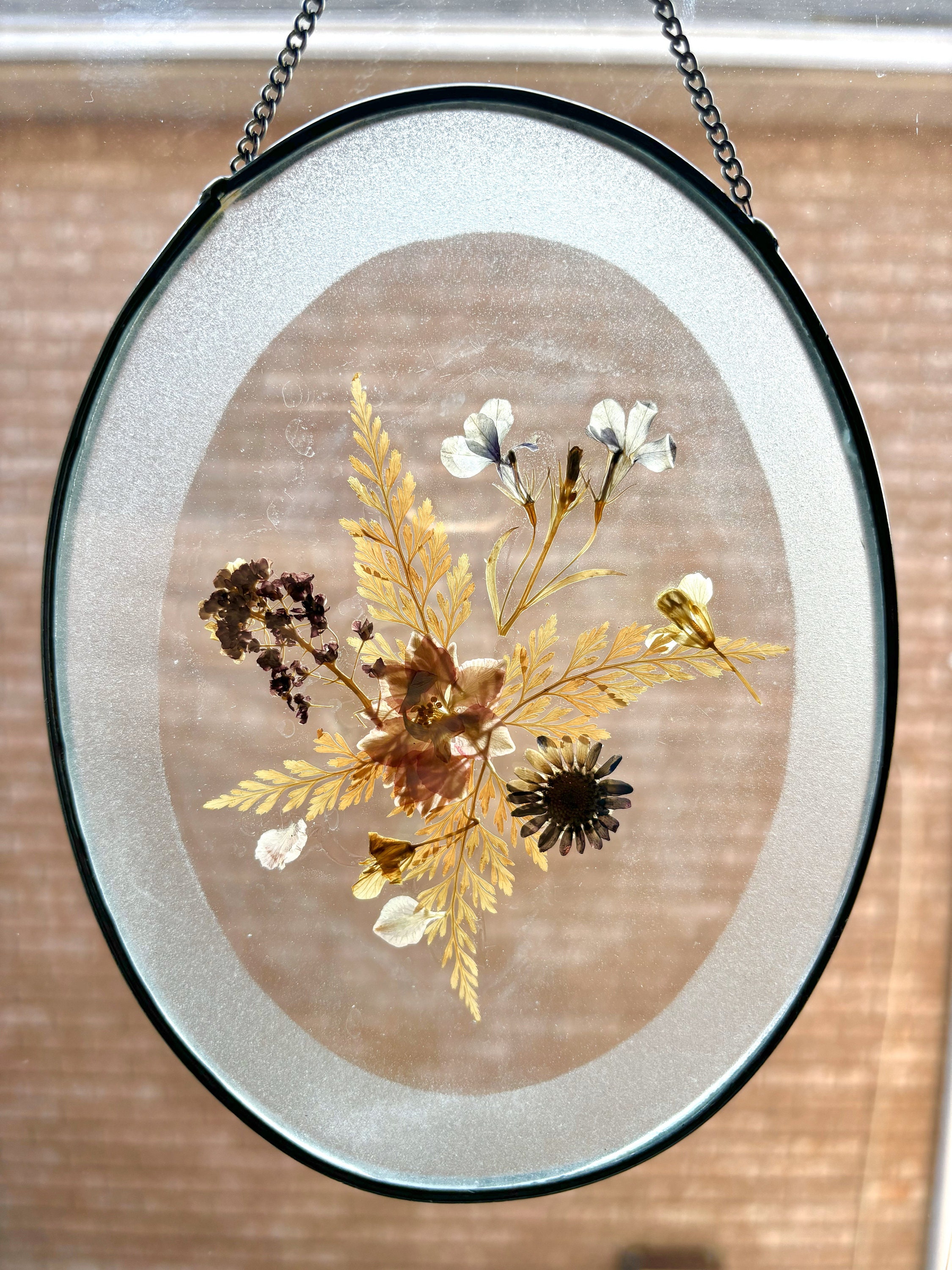 Vintage Pressed Flower Suncatcher, Oval Shaped Glass Suncatcher - Etsy