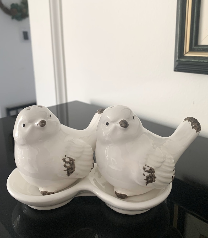 Set of Two Birds Salt and Pepper Shakers With Tray - Etsy