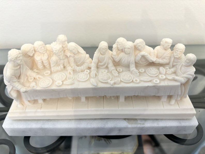 Vintage Italian Alabaster Statue, the Last Supper Sculpture on Marble ...