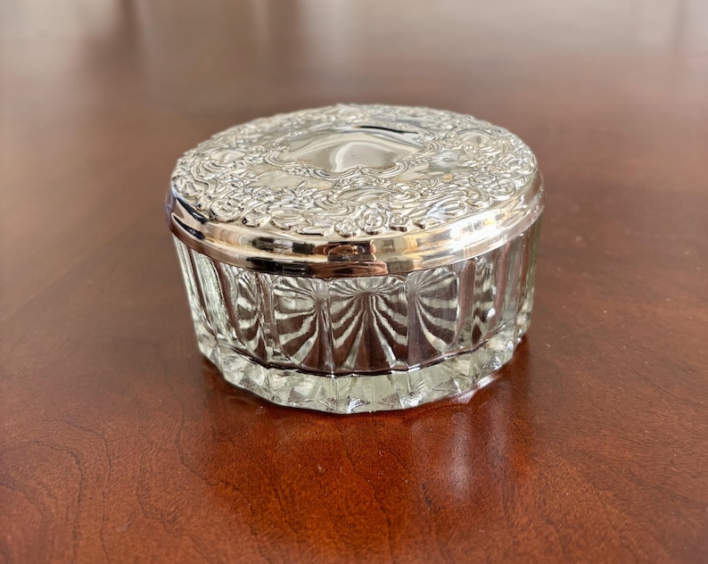 Vintage Glass Powder Jar With Silver Plated Lid - Etsy