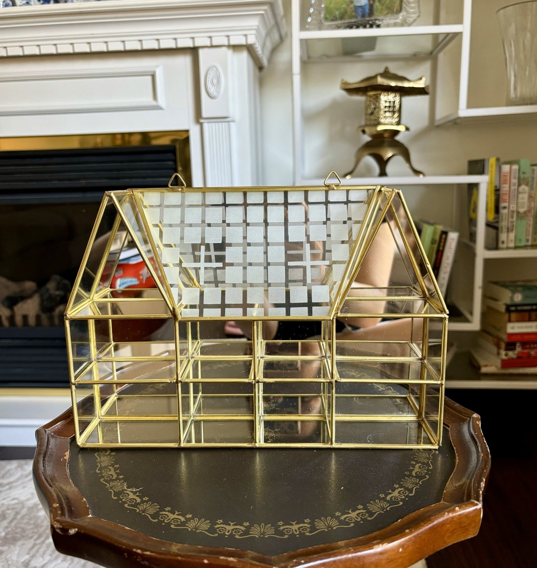 Vintage Brass and Glass Curio Cabinet, House Curio Shelf With Mirrored ...