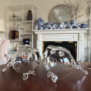 Vintage Blenko Style Clear Art Glass Fish Shaped Vase Bowl Terrarium, 1 ...