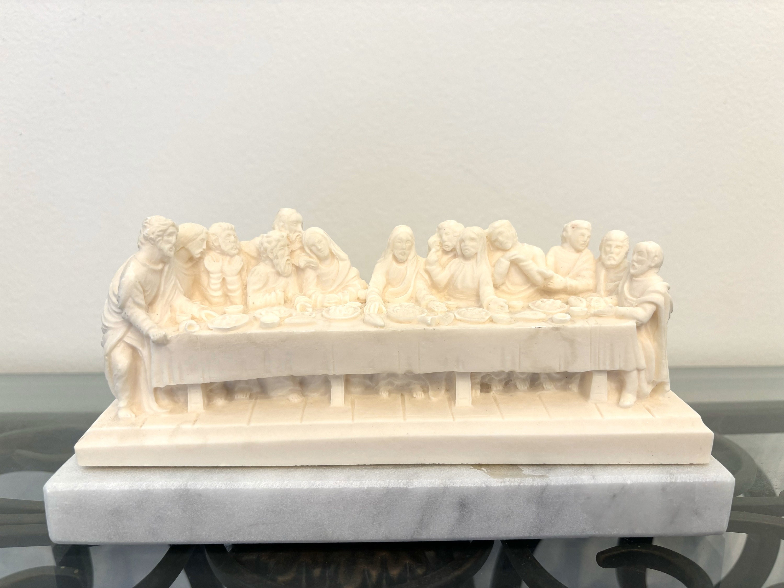 Vintage Italian Alabaster Statue, the Last Supper Sculpture on Marble ...
