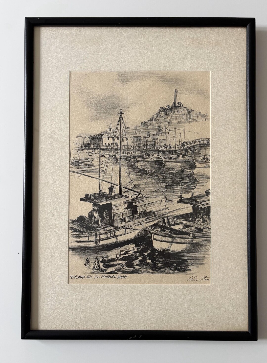 Alec Stern Signed Framed Etching - Telegraph Hill From Fishermens Wharf ...