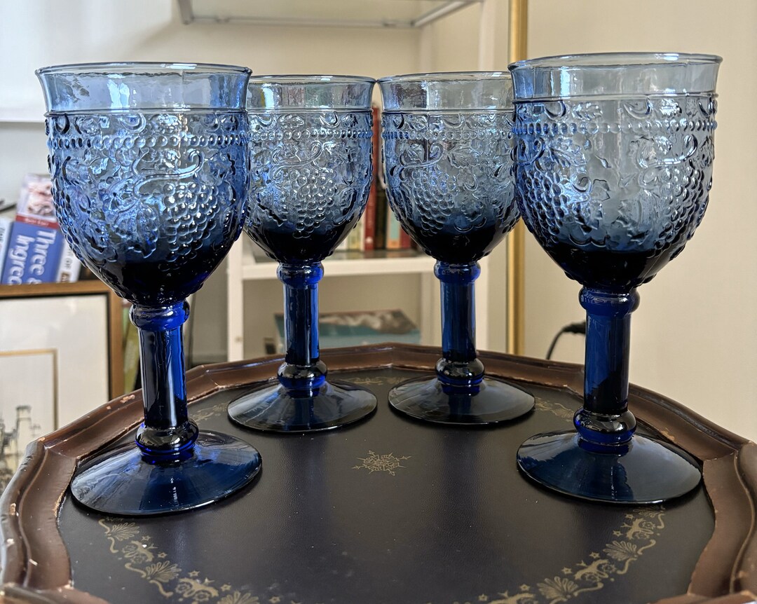 Mexican Wine Glasses, Blue Cobalt Goblets, Set of 4, 7.25 Inches - Etsy