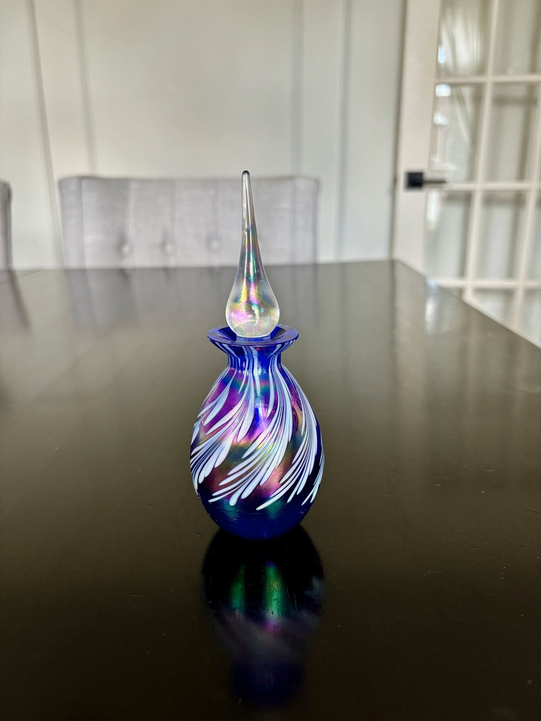 Vintage Glass Perfume Bottle With Stopper, Tear Drop Shaped, White ...