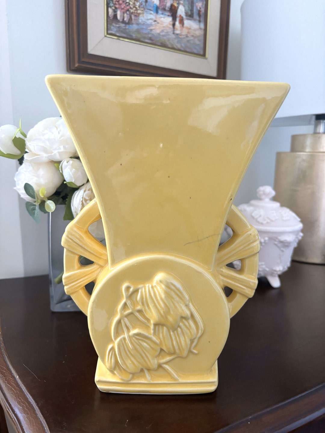 Vintage Mccoy Vase, Pottery Yellow Vase With Tulips - Etsy