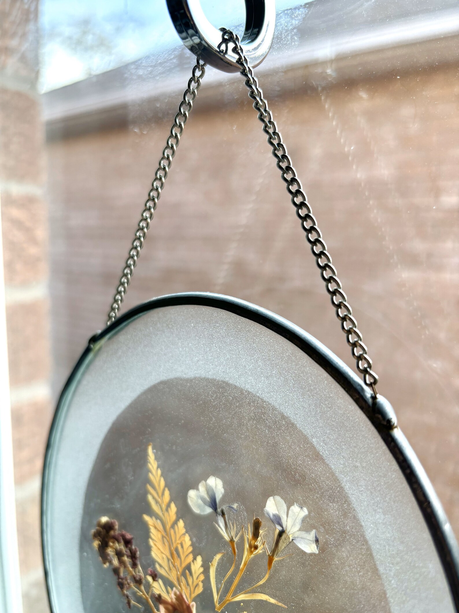 Vintage Pressed Flower Suncatcher, Oval Shaped Glass Suncatcher - Etsy