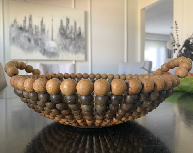 Vintage Beaded Wood Bowl - Etsy