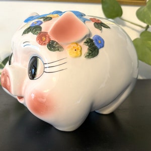 Vintage Ceramic Anthropomorphic Pig Bank, Pig With Flower Wreath and ...