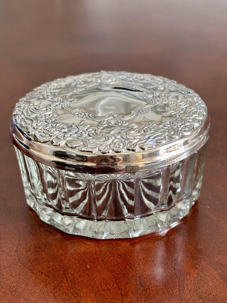 Vintage Glass Powder Jar With Silver Plated Lid - Etsy