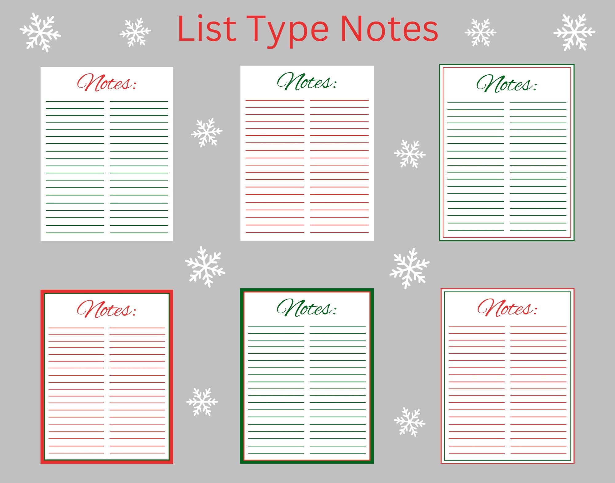 Printable Note Pages, 16 Pages, Digital Download, Festive Note Pages ...