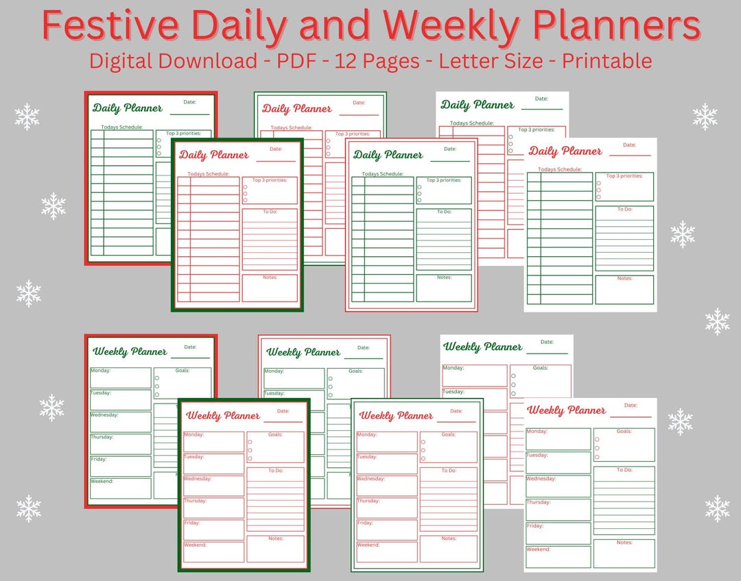 Printable Daily and Weekly Planners, 12 Pages, Digital Download ...