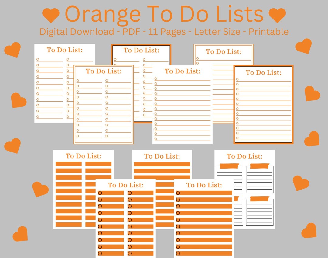 Printable to Do Lists, Digital Download, 11 Styles, Orange - Etsy