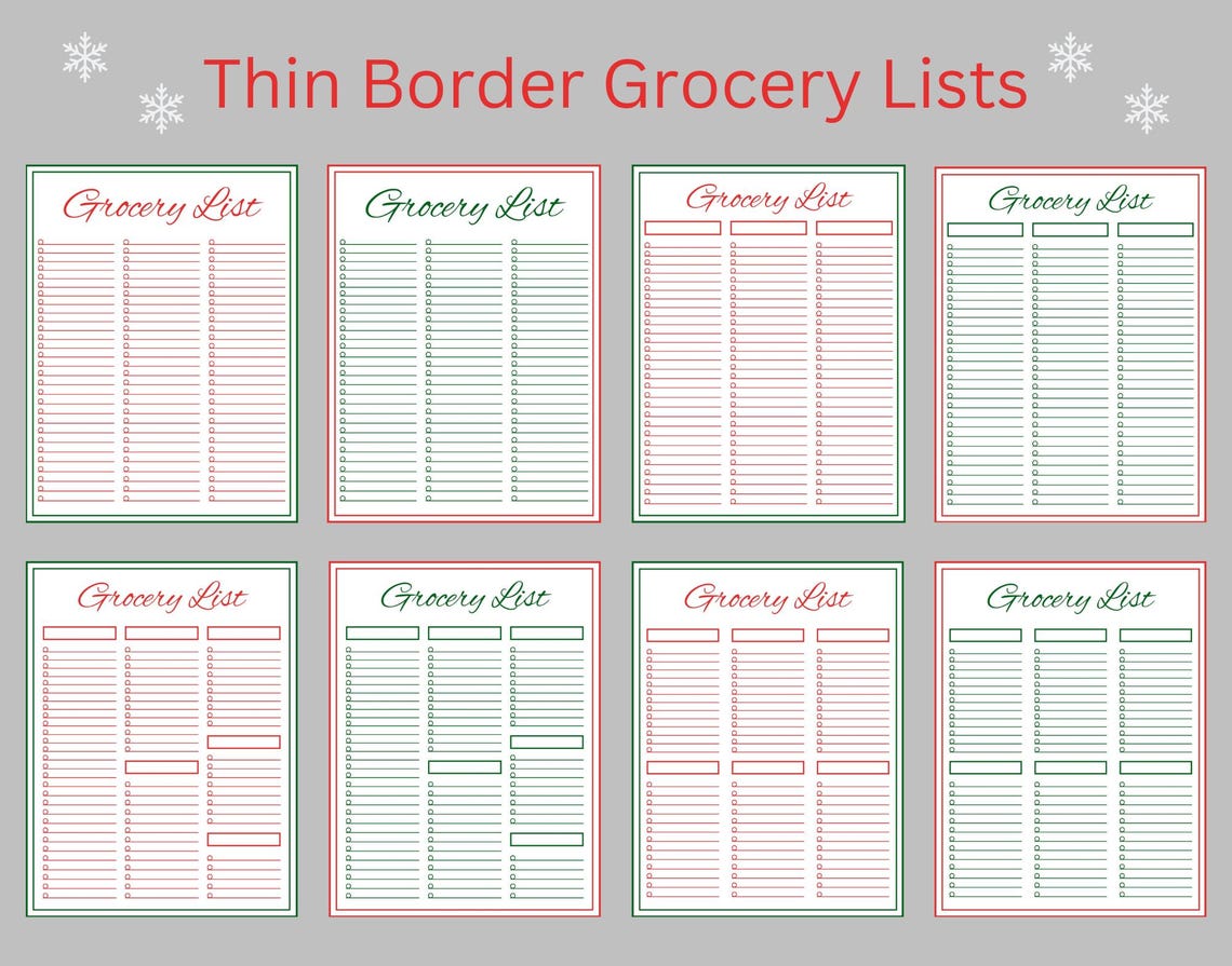 Printable Grocery Lists, 24 Pages, 4 Styles, 3 Different Borders ...