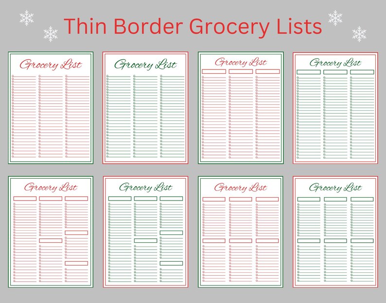 Printable Grocery Lists, 24 Pages, 4 Styles, 3 Different Borders ...