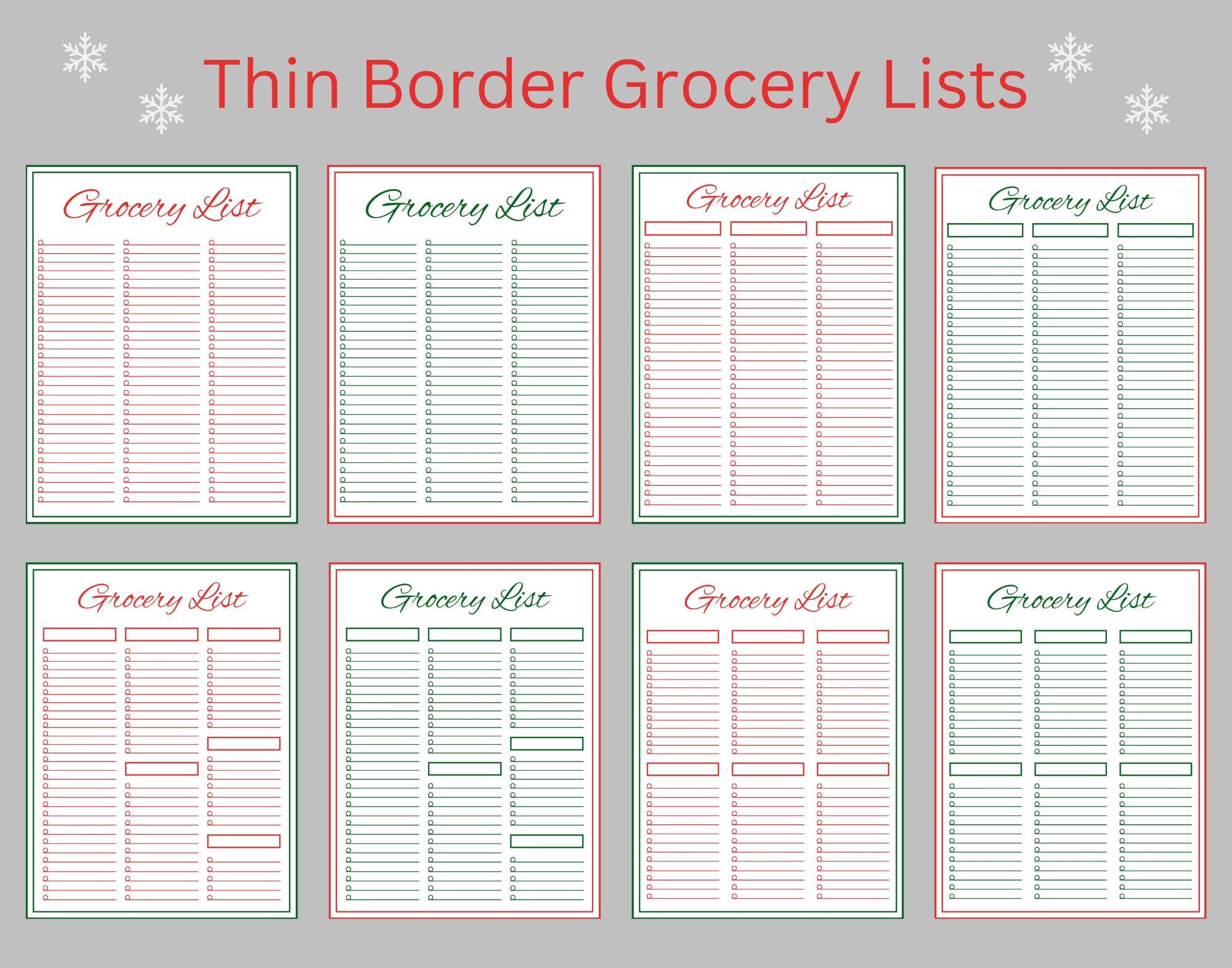 Printable Grocery Lists, 24 Pages, 4 Styles, 3 Different Borders ...