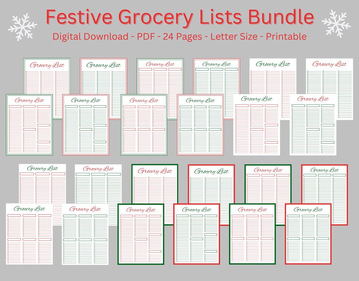Printable Grocery Lists, 24 Pages, 4 Styles, 3 Different Borders ...