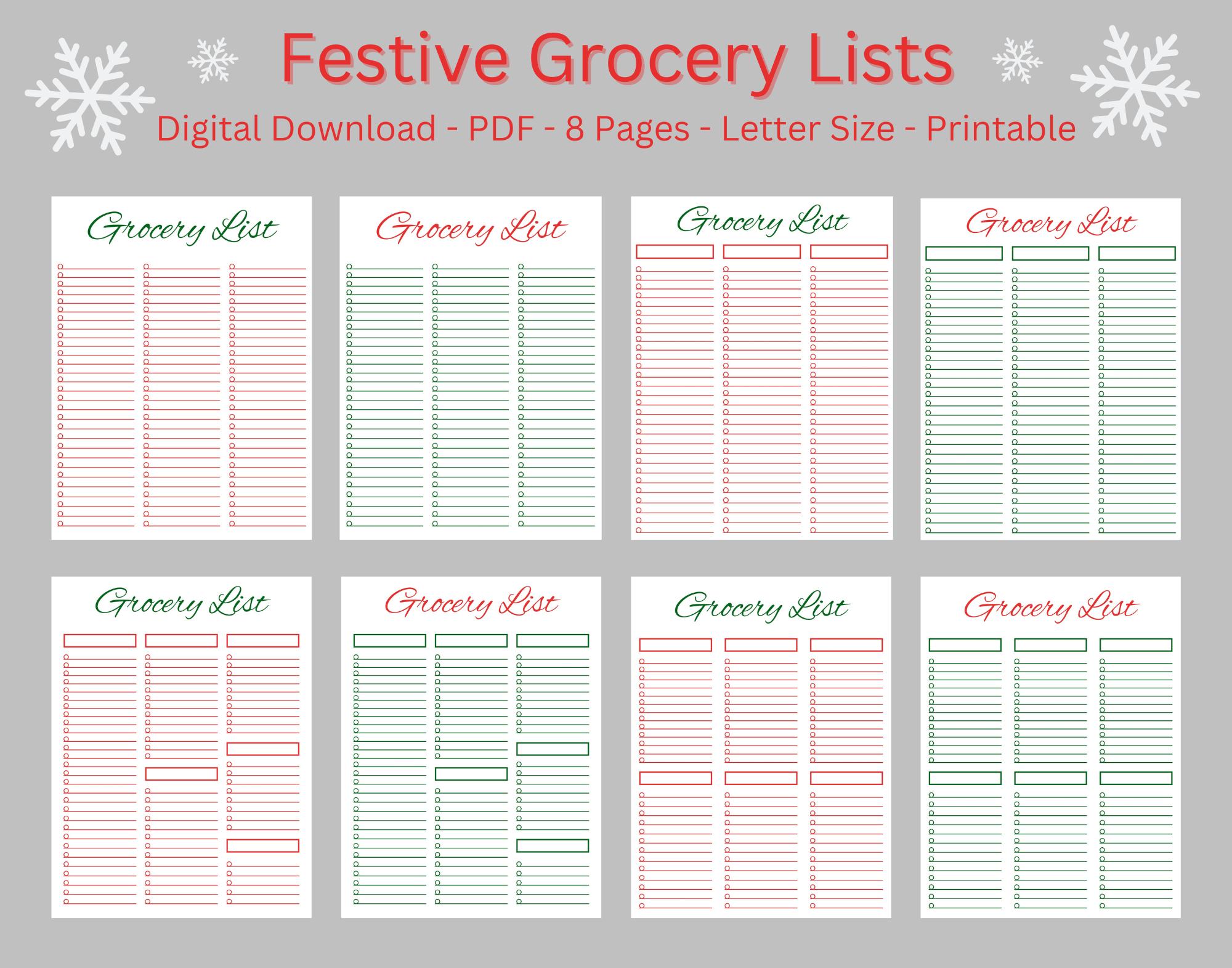 Printable Grocery Lists, 8 Pages, 4 Different Styles, Digital Download ...
