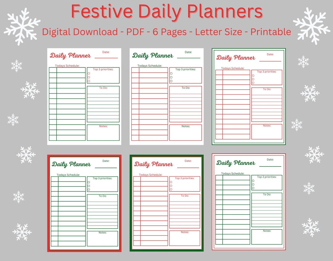 Printable Daily Planners, 6 Printable Pages, Festive Daily Planners ...