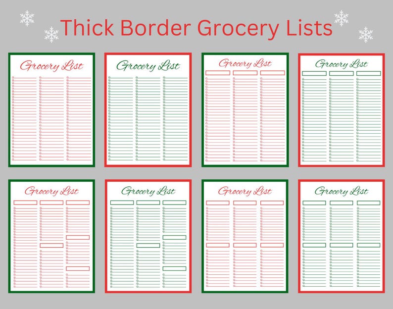 Printable Grocery Lists, 24 Pages, 4 Styles, 3 Different Borders ...