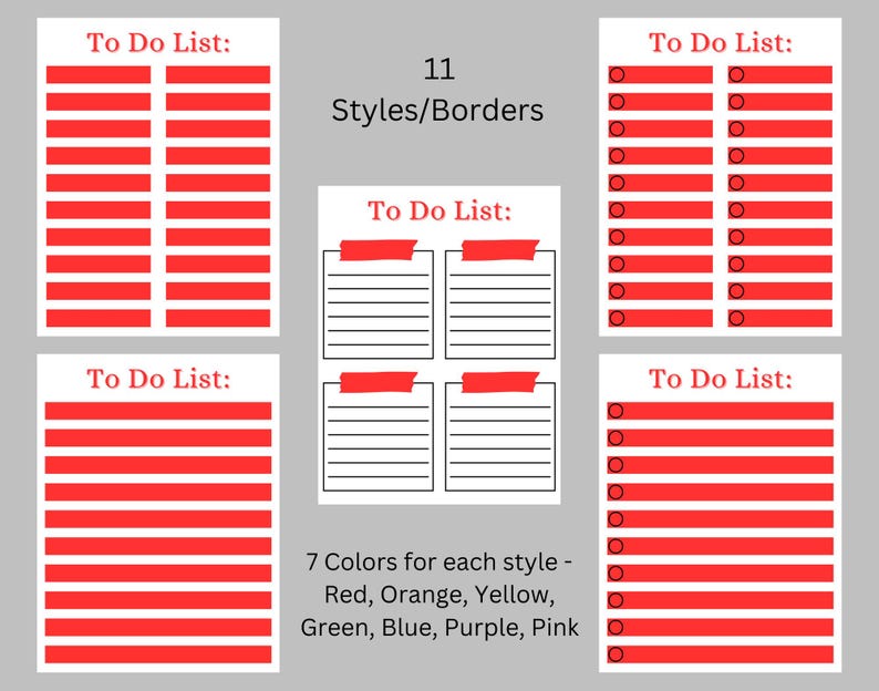 Printable to Do Lists, Digital Download, 77 Pages, 7 Colors, 11 Styles ...