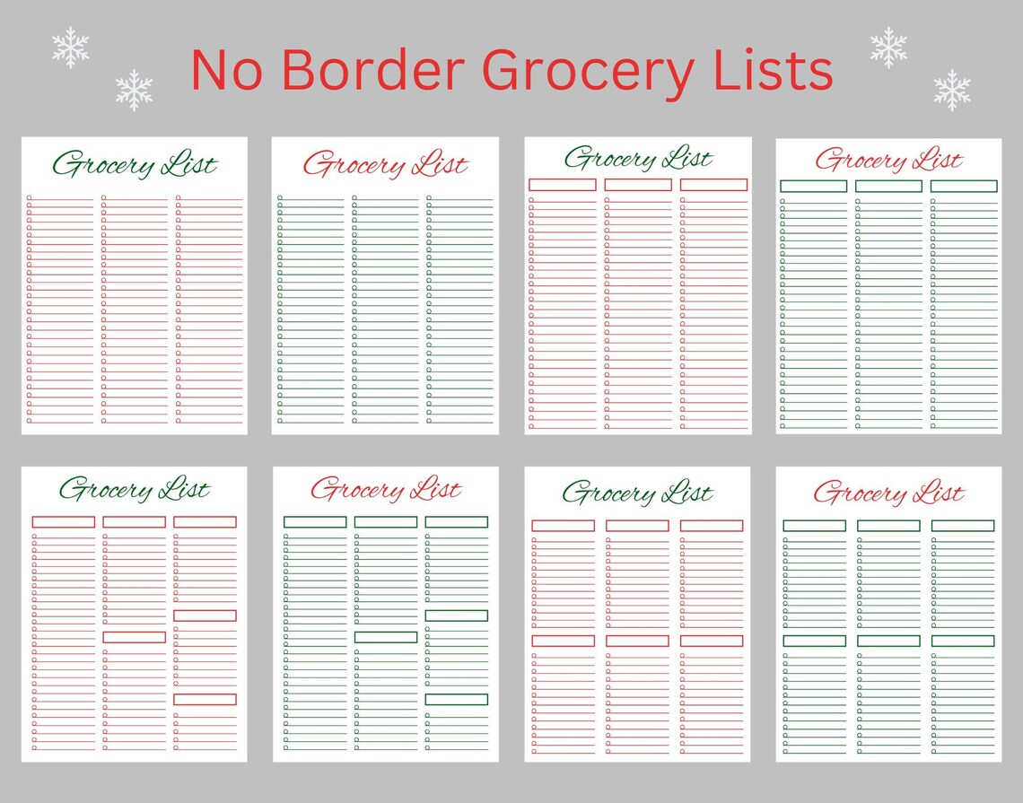 Printable Grocery Lists, 24 Pages, 4 Styles, 3 Different Borders ...