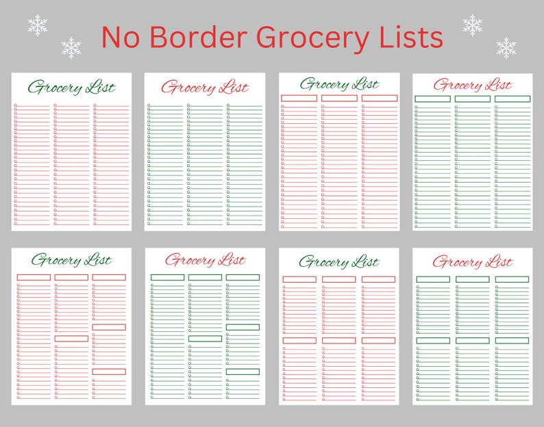 Printable Grocery Lists, 24 Pages, 4 Styles, 3 Different Borders ...