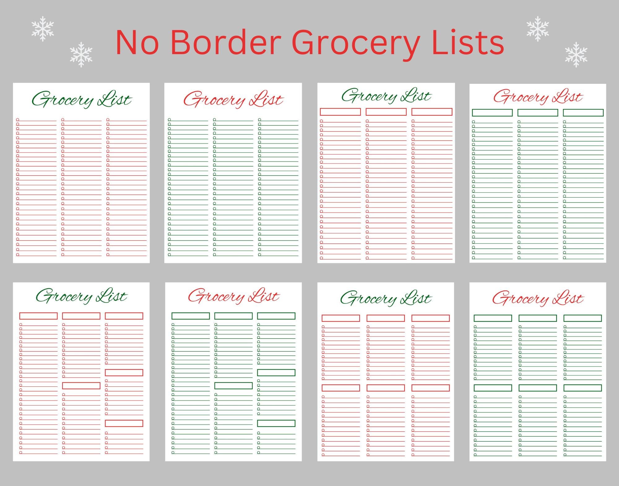 Printable Grocery Lists, 24 Pages, 4 Styles, 3 Different Borders ...
