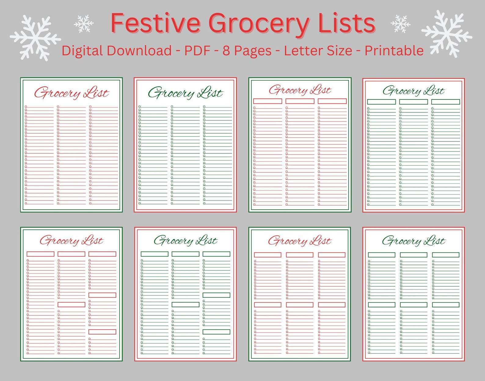 Printable Grocery Lists, 8 Pages, 4 Different Styles, Digital Download ...