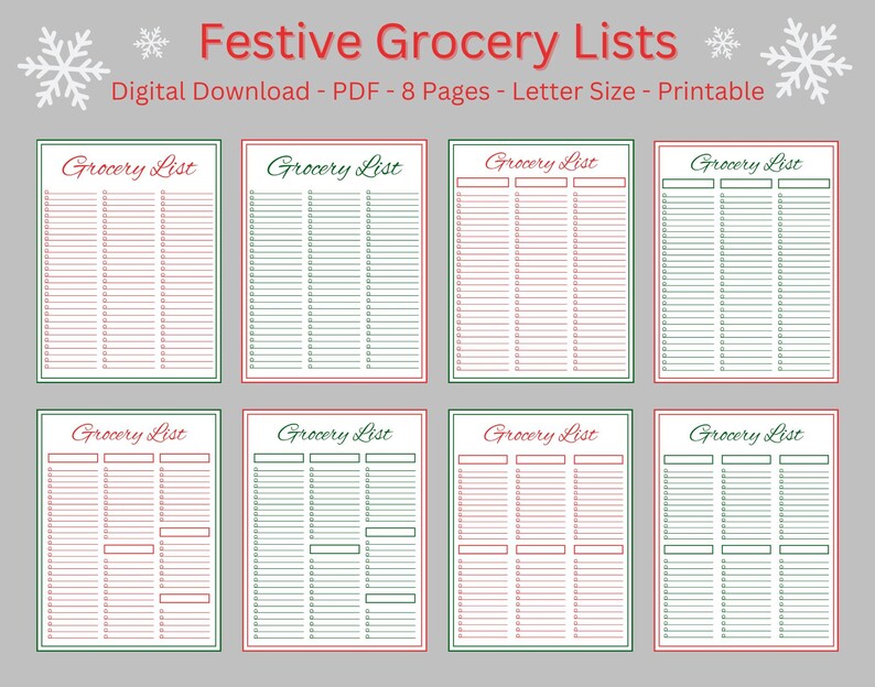 Printable Grocery Lists, 8 Pages, 4 Different Styles, Digital Download ...
