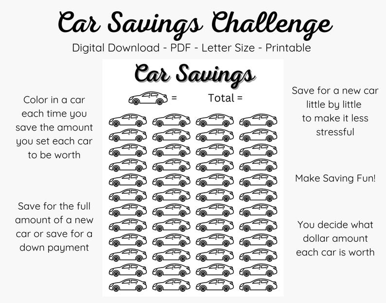 Printable New Car Savings Tracker, Digital Download, Car Savings ...