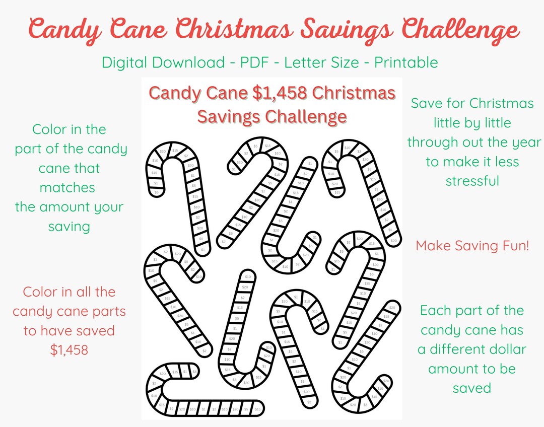 Candy Cane Christmas Savings Challenge, Digital Download, Printable ...