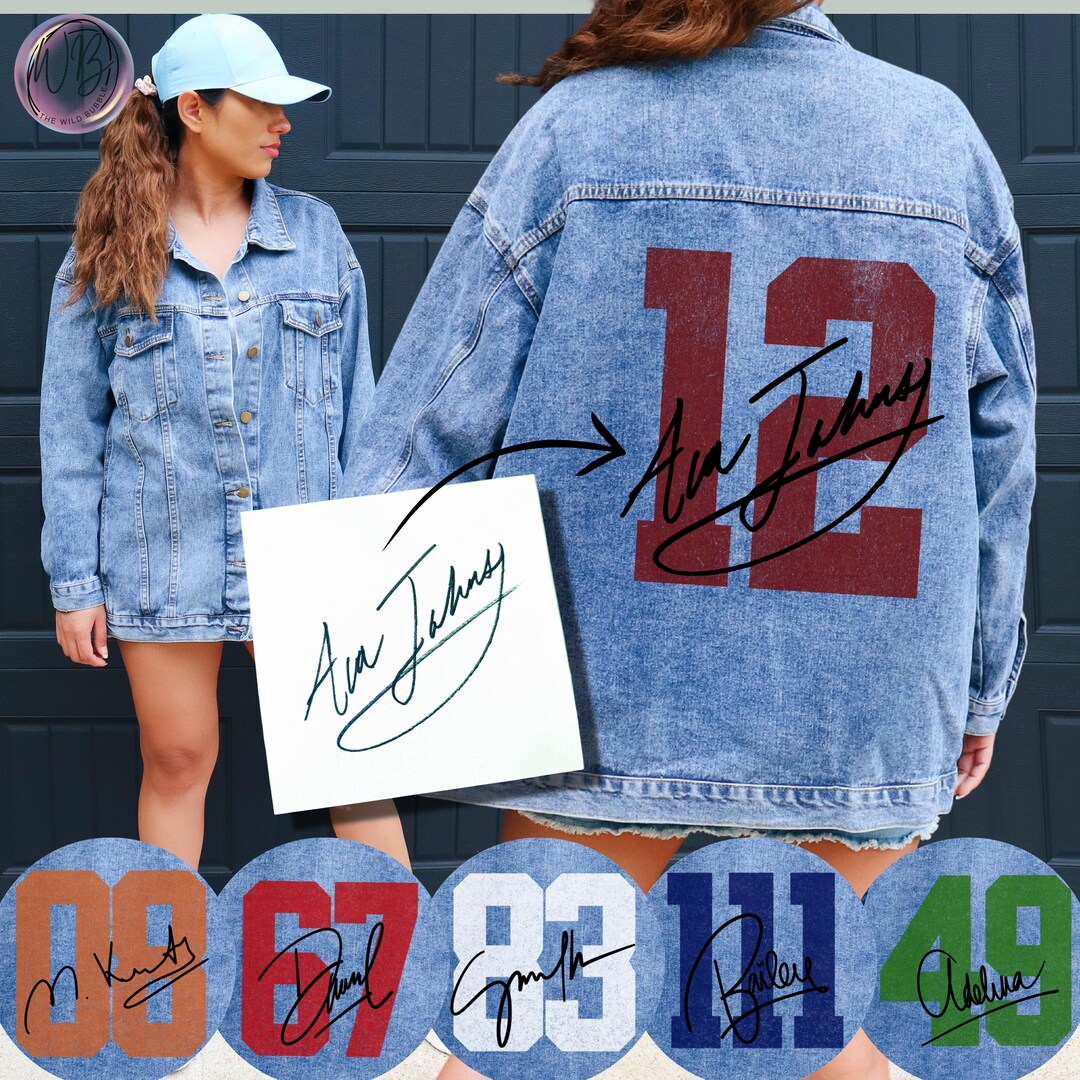 Personalized Autograph Jersey Number Denim Jacket | Custom Fan Game Day ...