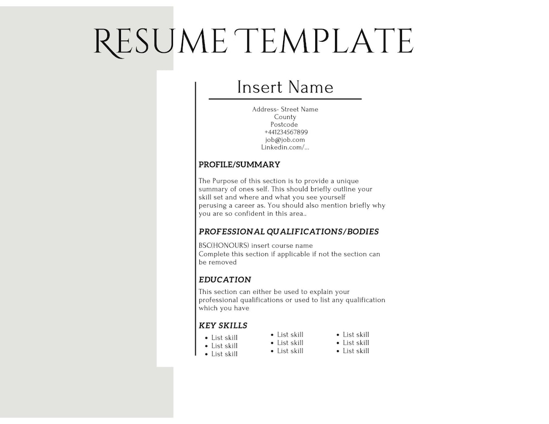 Minimal Resume Template, Modern Simple CV, Word, Googledocs, 1/2 Pages ...
