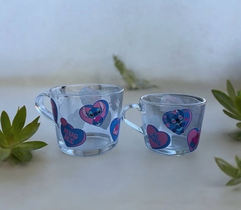 Lilo and Stitch Glass Mug Set Glass Mugs Set Drinkware Kitchen Cups - Etsy