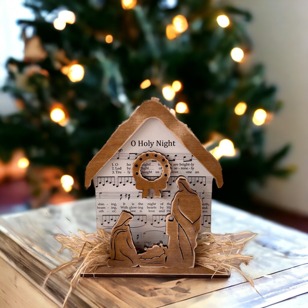 Christmas Manger Oh Holy Night Shelf Sitter Mantel Piece - Etsy