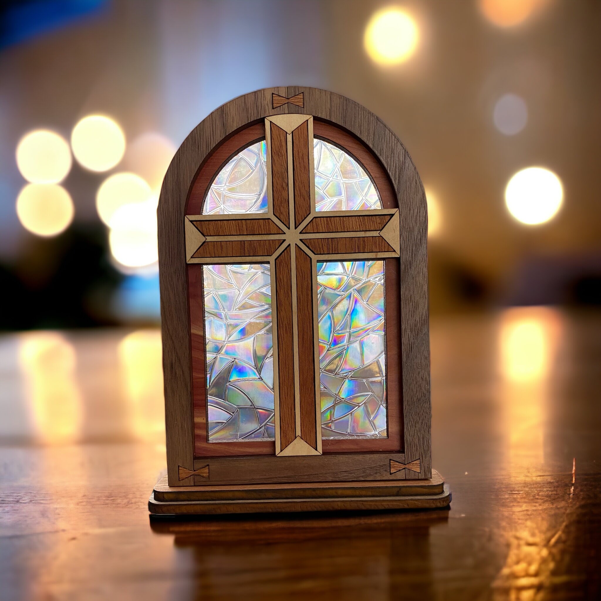 Cross Wood Inlay Shelf or Window Sitter Mantle Piece With Clear ...