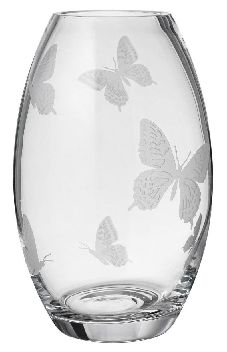 Butterfly Vase Luxury Hand Blown Glass Vase Etched Butterflies on Clear ...