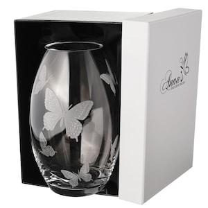 Butterfly Vase Luxury Hand Blown Glass Vase Etched Butterflies on Clear ...