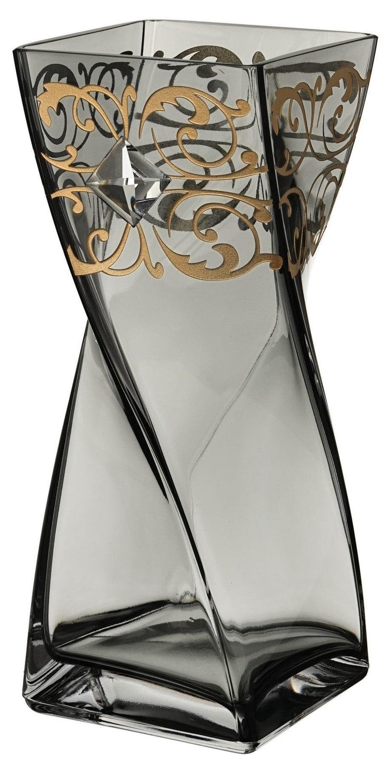 Large Luxury Grey Vase 30 Cm - Large Premium Crystal and Etched Golden ...