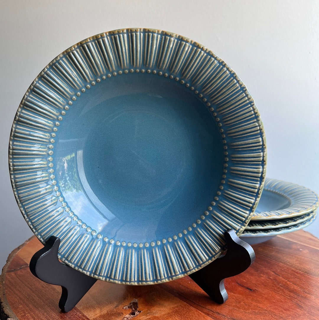 Wide Rim Soup Bowls Bombay Company, Set of 4 Sculptural Turquoise Blue ...