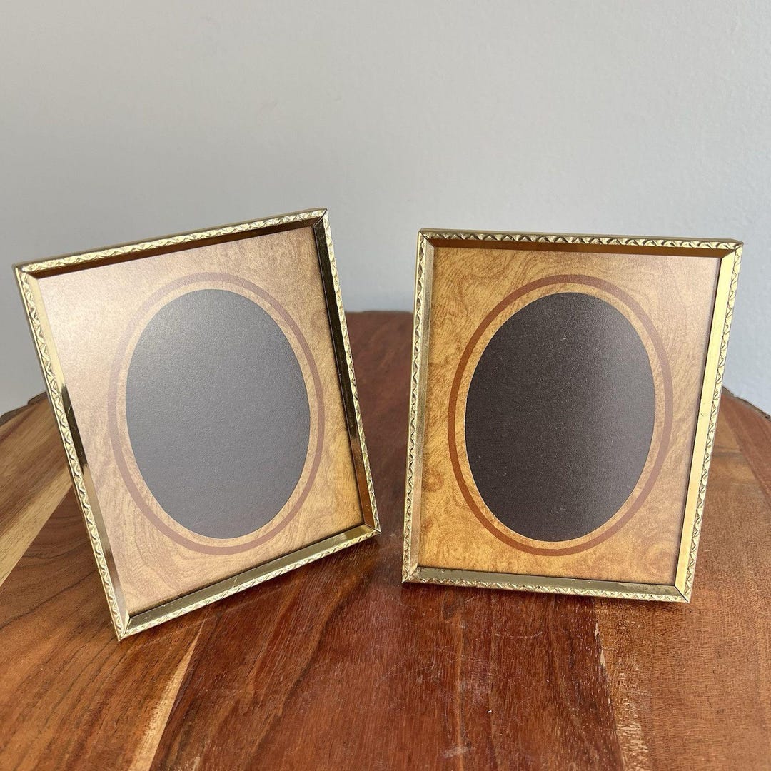 Set of 2 Vintage 4x5 Gold Metal Picture Frames Non-glare Glass Oval ...