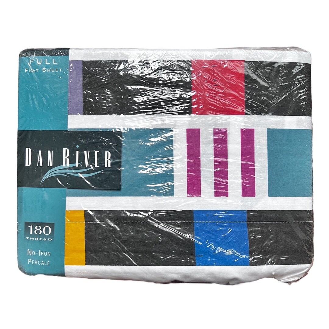 Vintage Dan River Full-size double Flat Sheet, swizzle Retro Geometric ...