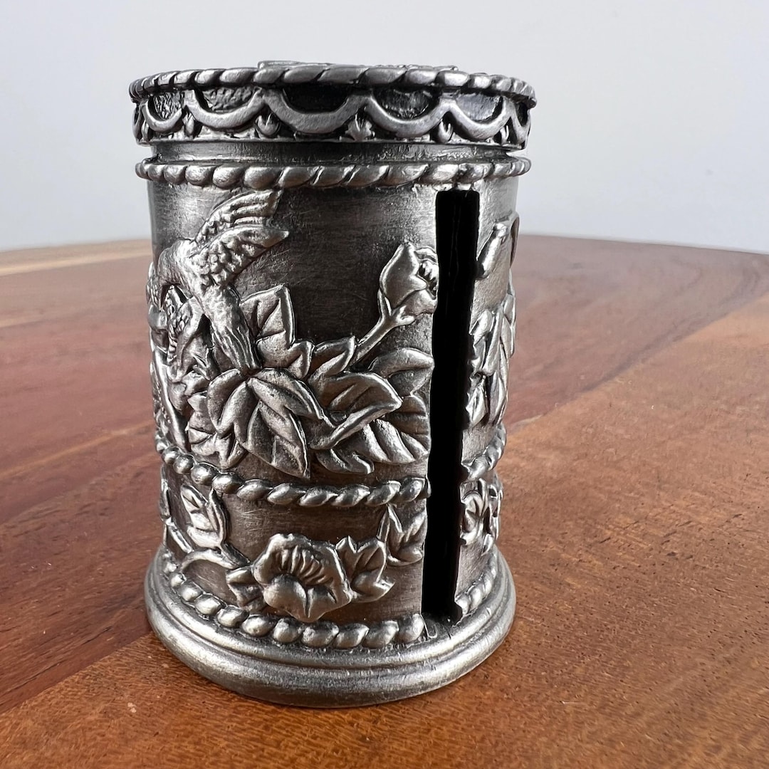 Vintage Pewter Postage Stamp Roll Dispenser, Embossed Hummingbirds 2-1/ ...