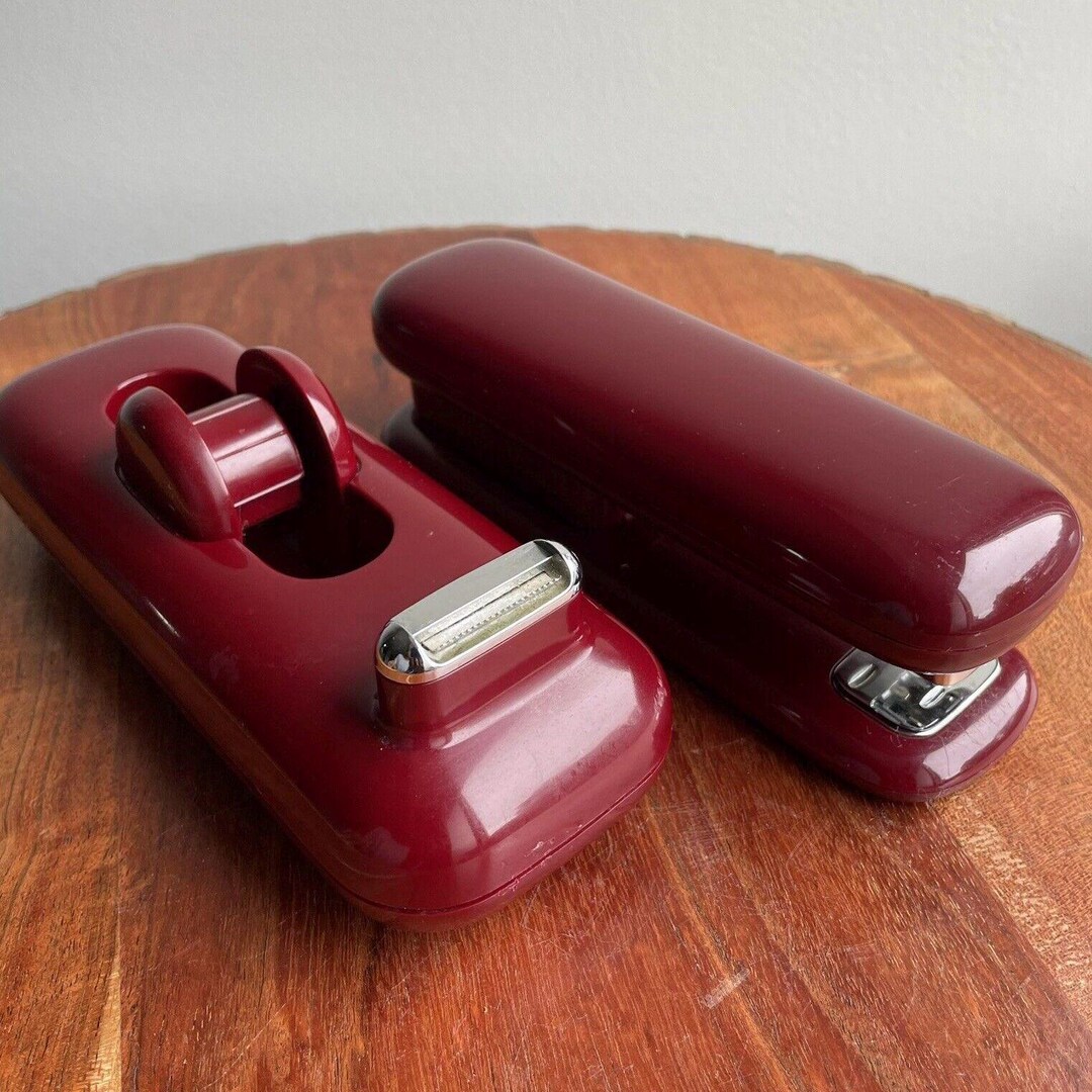 Vintage Eldon Stapler and Tape Dispenser 1980s Dark Red Burgundy ...